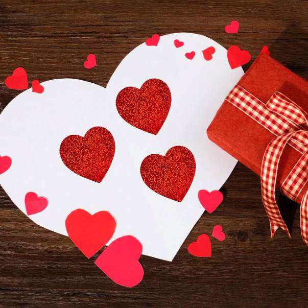 Red Heart Glitter Sticker — Bow & Ribbon