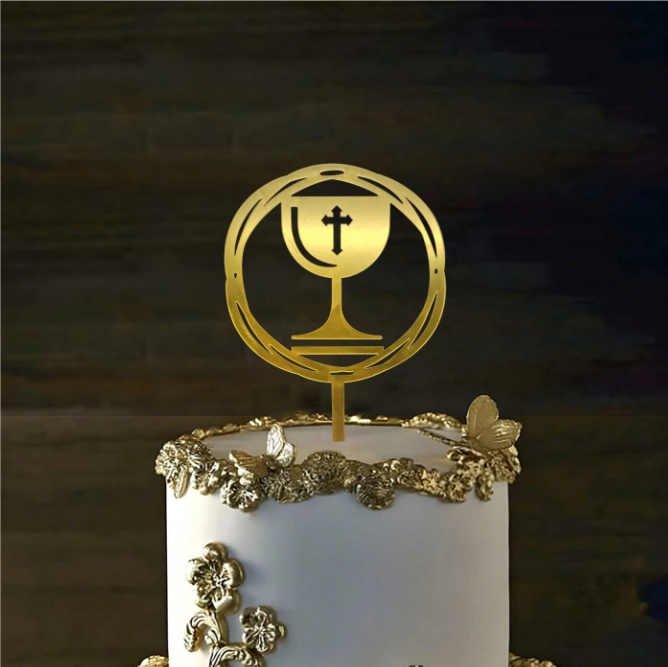 Gold Chalice Cake Topper — Bow & Ribbon
