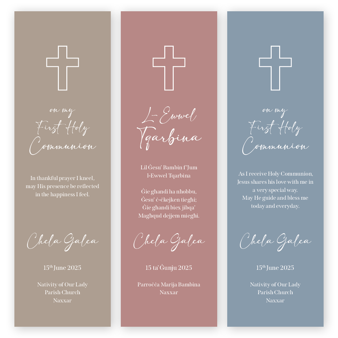 Bookmarks Personalized - First Holy Communion - Cross with Solid Backg ...